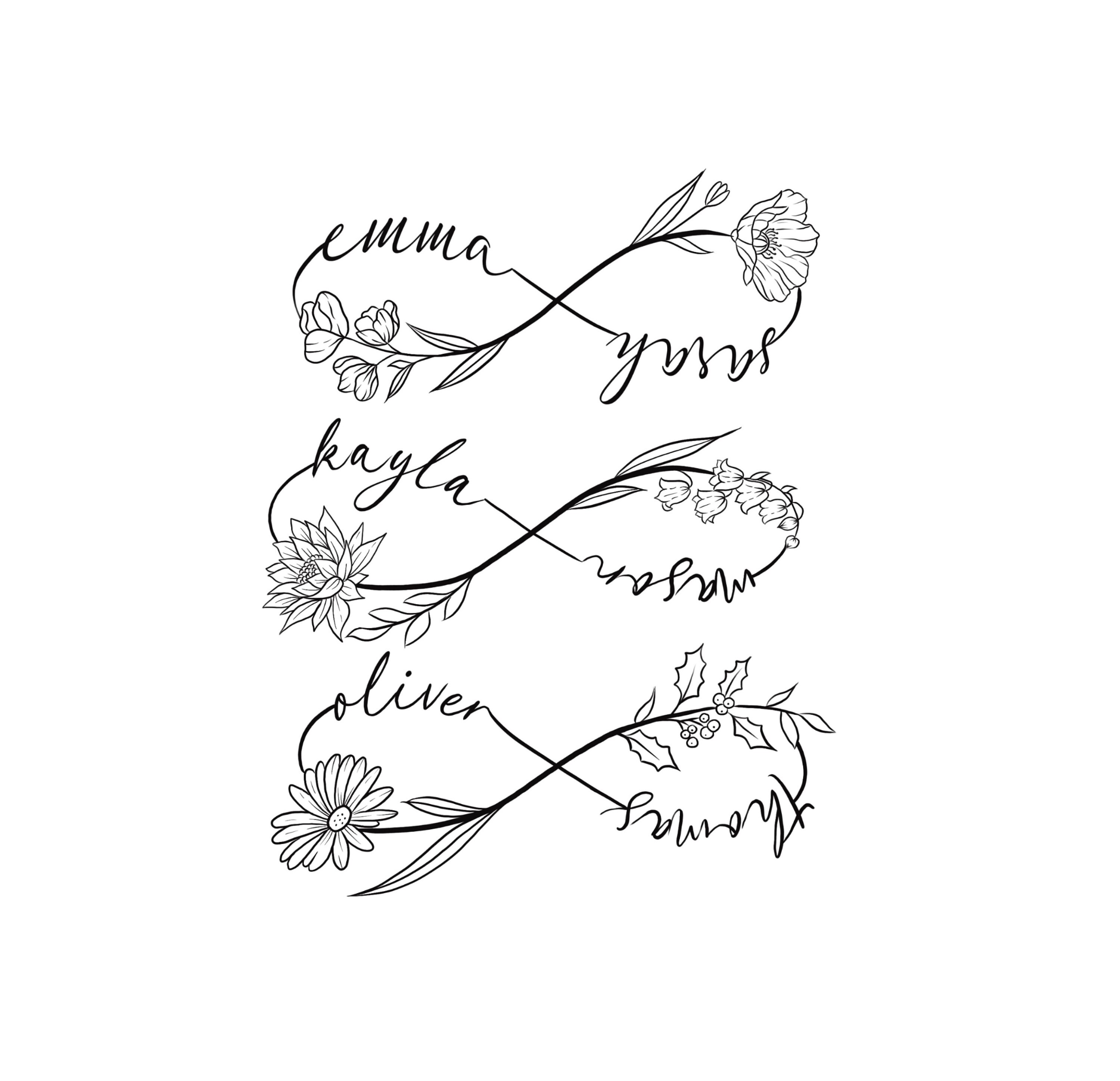 Custom Birth Month Flowers Infinity Tattoo Design ,personalized Couple ...