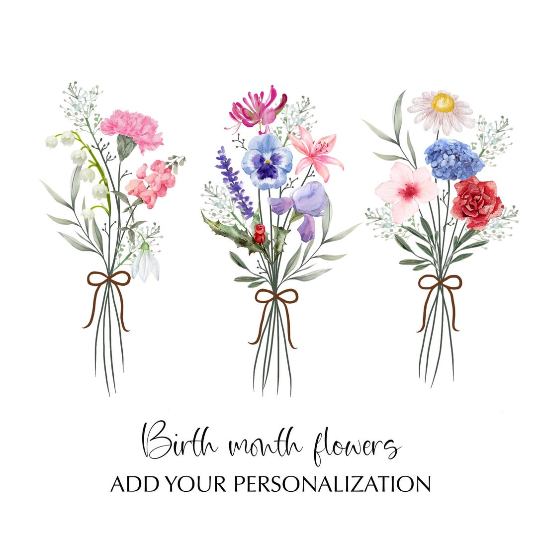 Custom Birth Flower, Family Bouquet Print, Tattoo Design, Personalized ...
