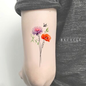 Two Names Custom Birth Flower Tattoo Design, Customized Floral Tattoo ...