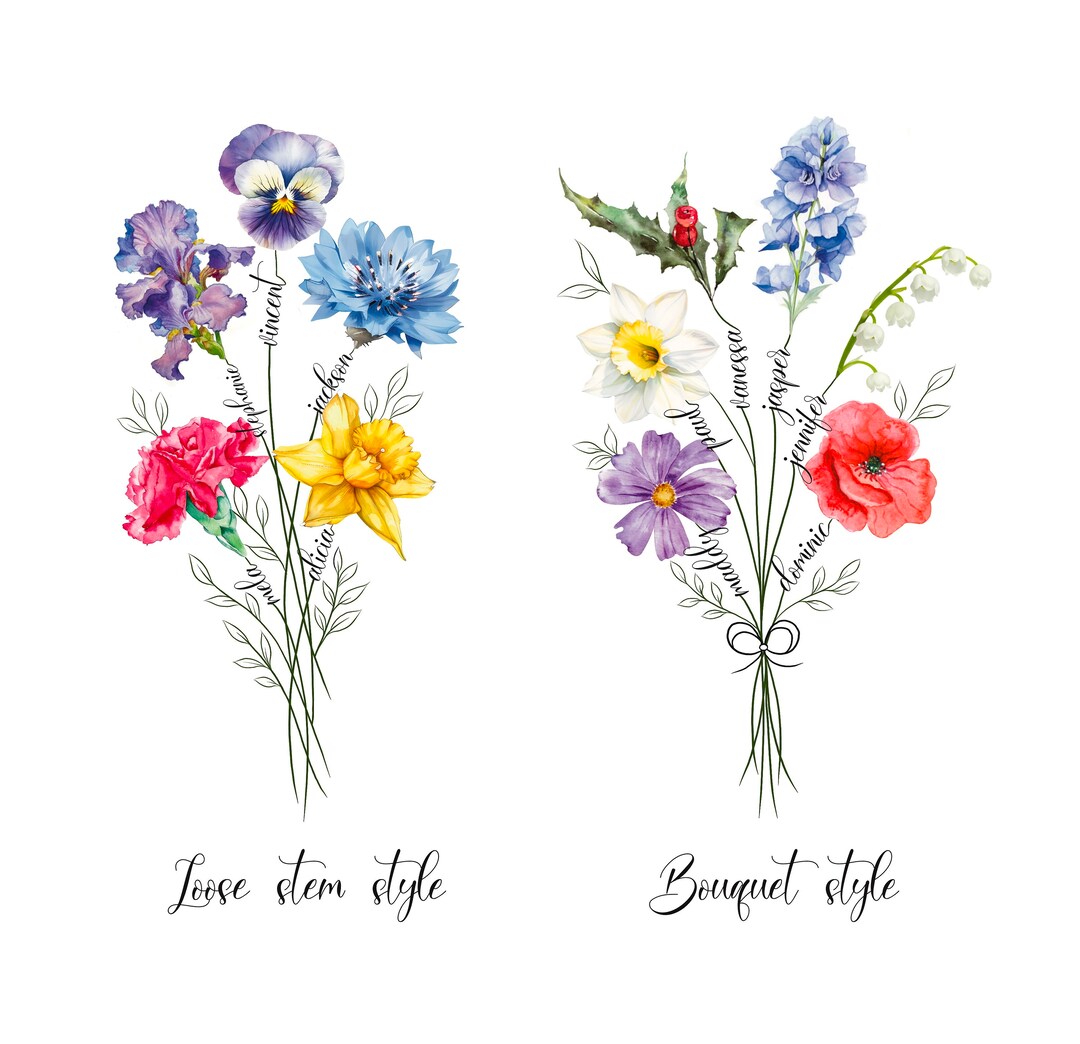 Birth Flower Digital Print, Birth Flower Drawing, Mother’s Day Digital ...