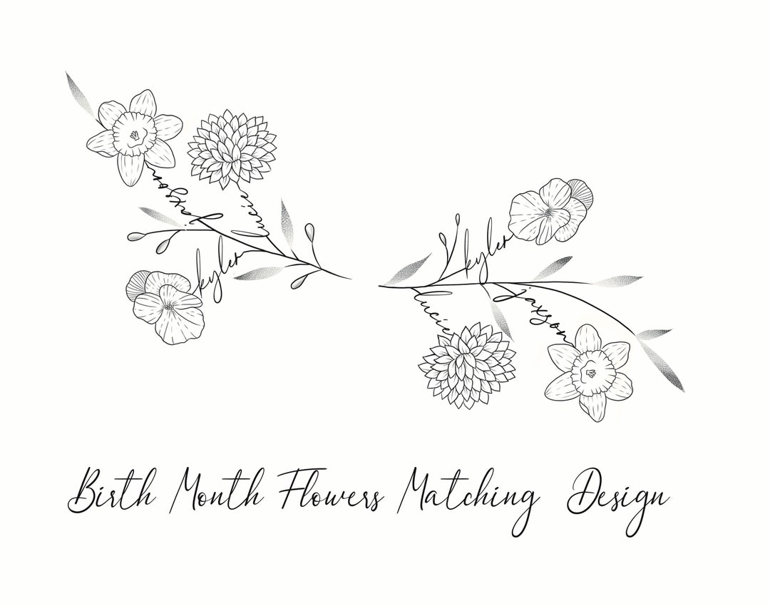 Custom Floral Name Design, Matching Tattoos, Tattoo for Two, Matching ...
