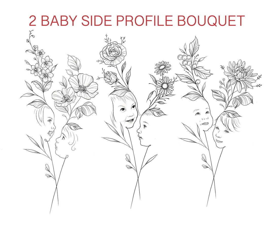New Baby Birth Flower, Bouquet Design, Minimalist Face Side Profile ...