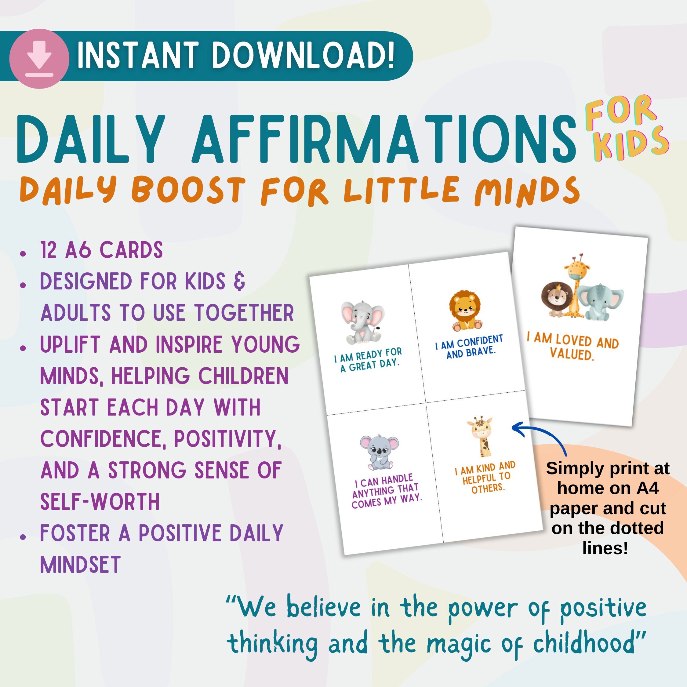 Daily Affirmation Cards for Kids Printable, Children's Positive ...