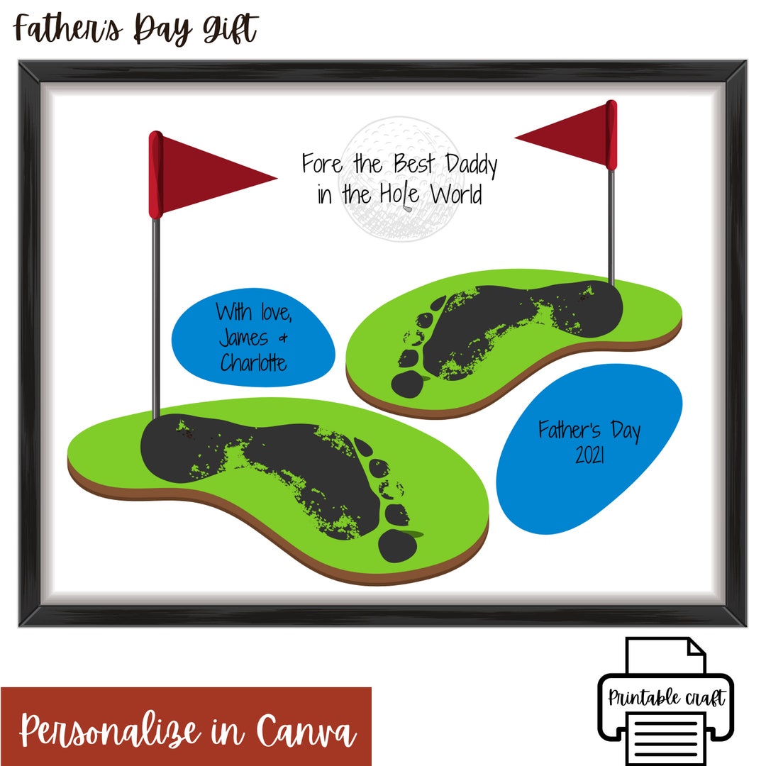 Personalized Father's Day Golf Printable Craft Kids Footprints DIY ...