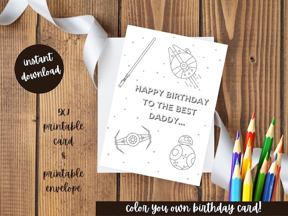 Star Wars Dad Birthday Coloring Card Color Your Own Card | Etsy