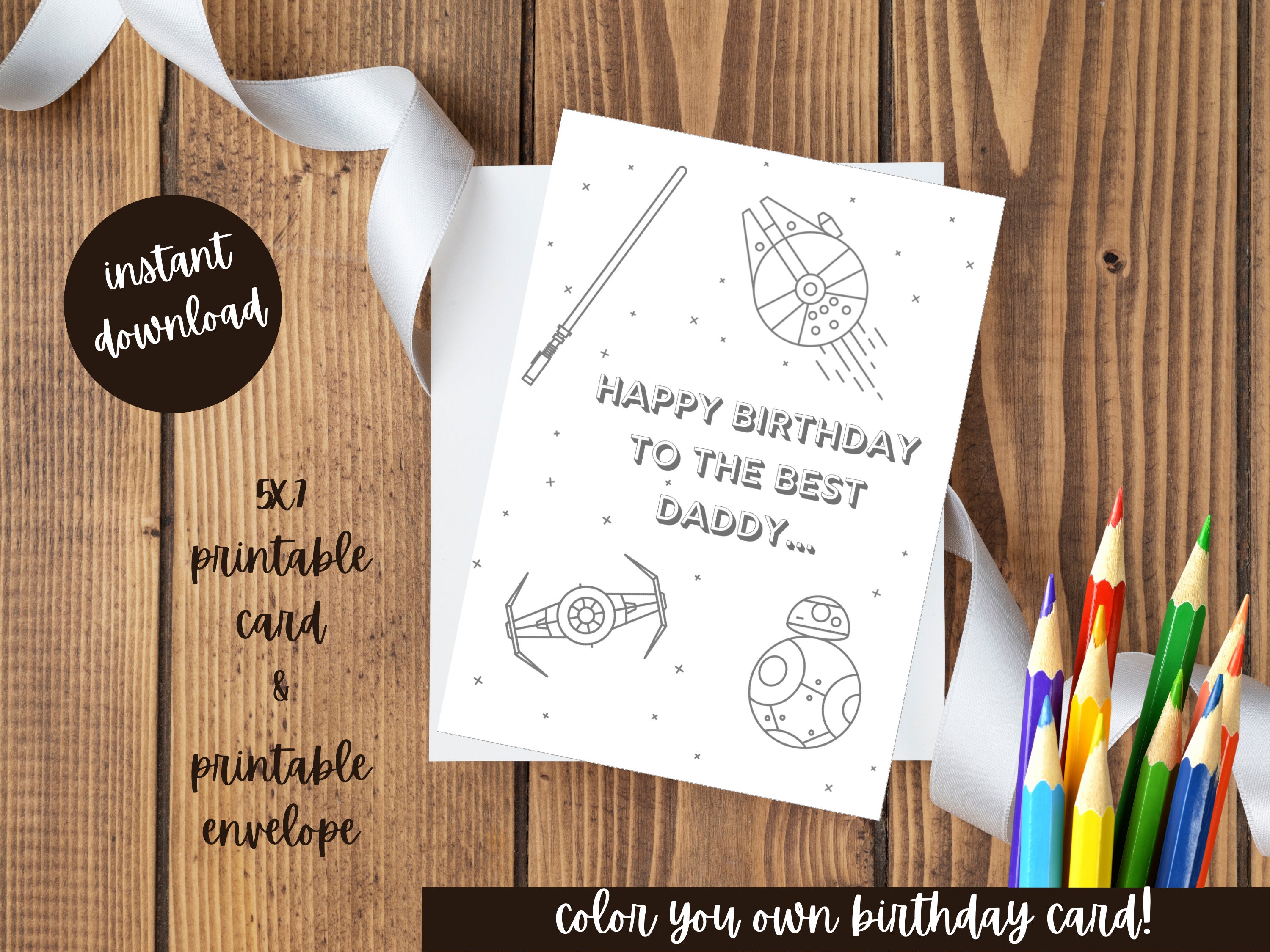 Star Wars Dad Birthday Coloring Card, Color Your Own Card, Printable ...