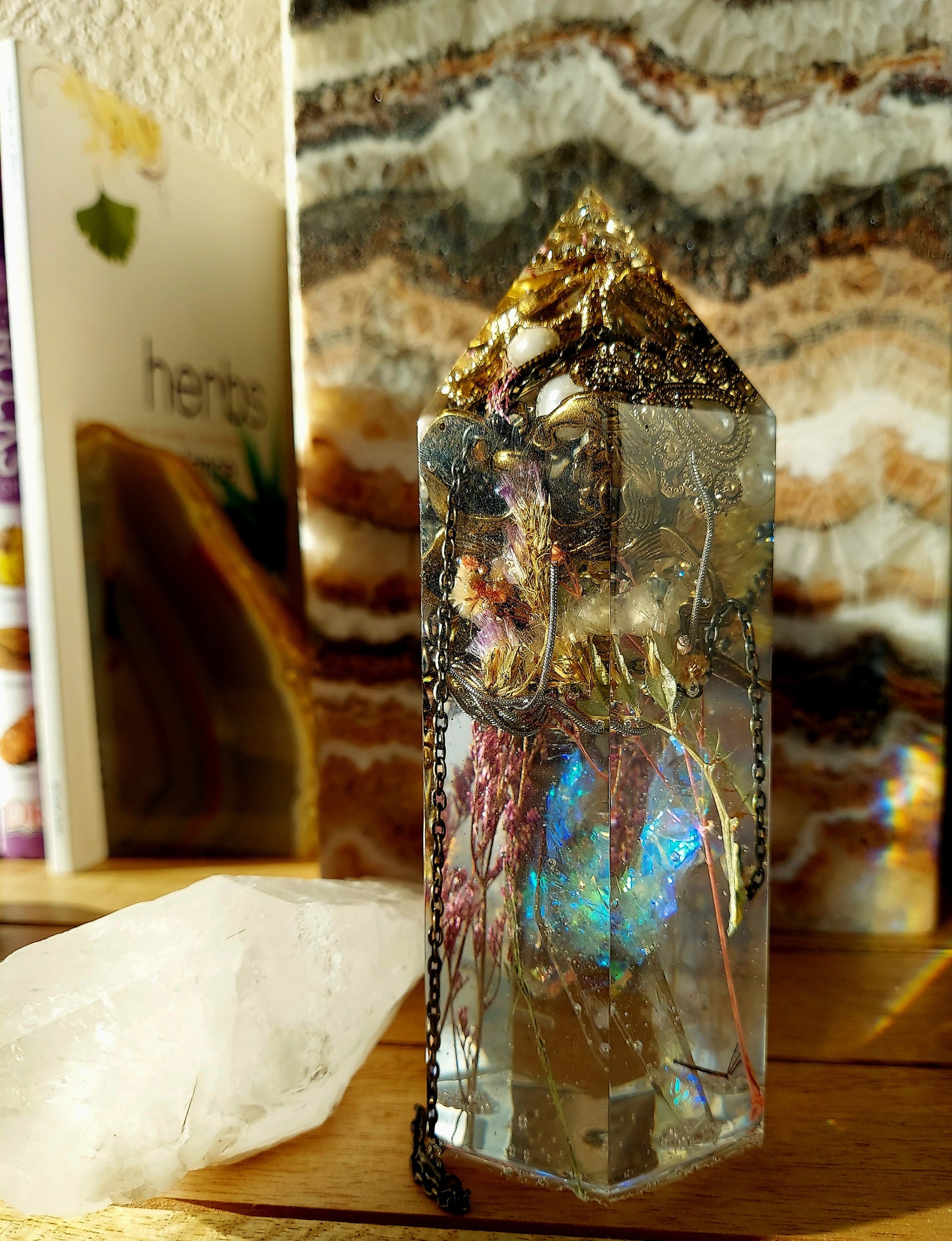 Grandma's Jewelry Upcycled Table Top Decorative Resin Crystal Tower Art ...