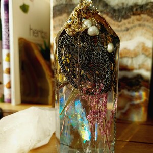 Grandma's Jewelry Upcycled Table Top Decorative Resin Crystal Tower Art ...