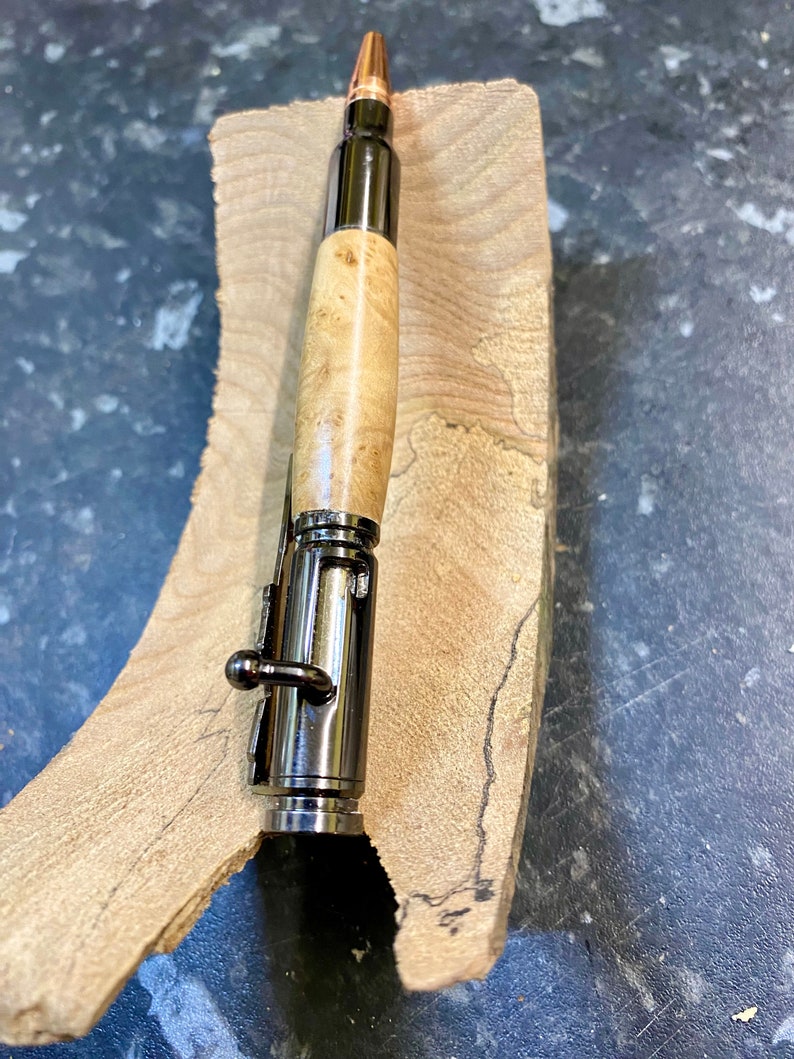 Beautiful Handmade Bolt Action Bullet Pen in Titanium Burr Maple Wood ...