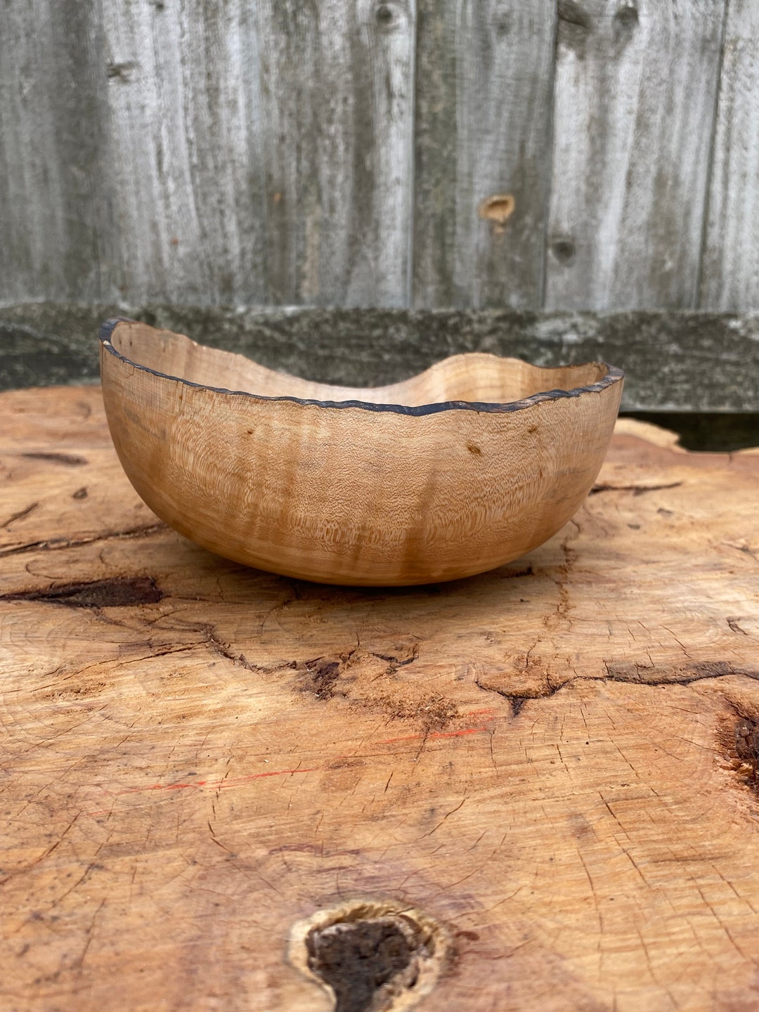 Rippled Field Maple Natural Edge Wooden Bowl. Live Edge Maple Bowl ...