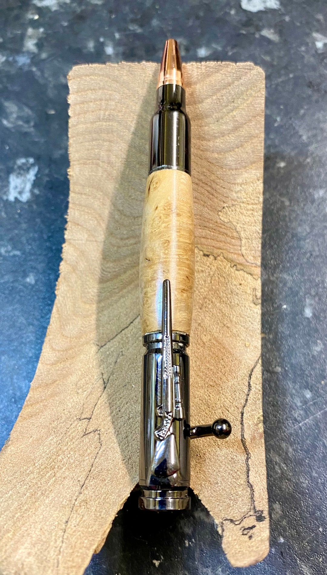Beautiful Handmade Bolt Action Bullet Pen in Titanium Burr Maple Wood ...