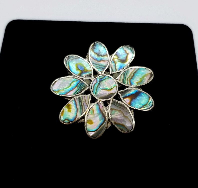 Traditional Alpaca Mexico Abalone Inlay Flower Brooch, Vintage 1970s - Etsy