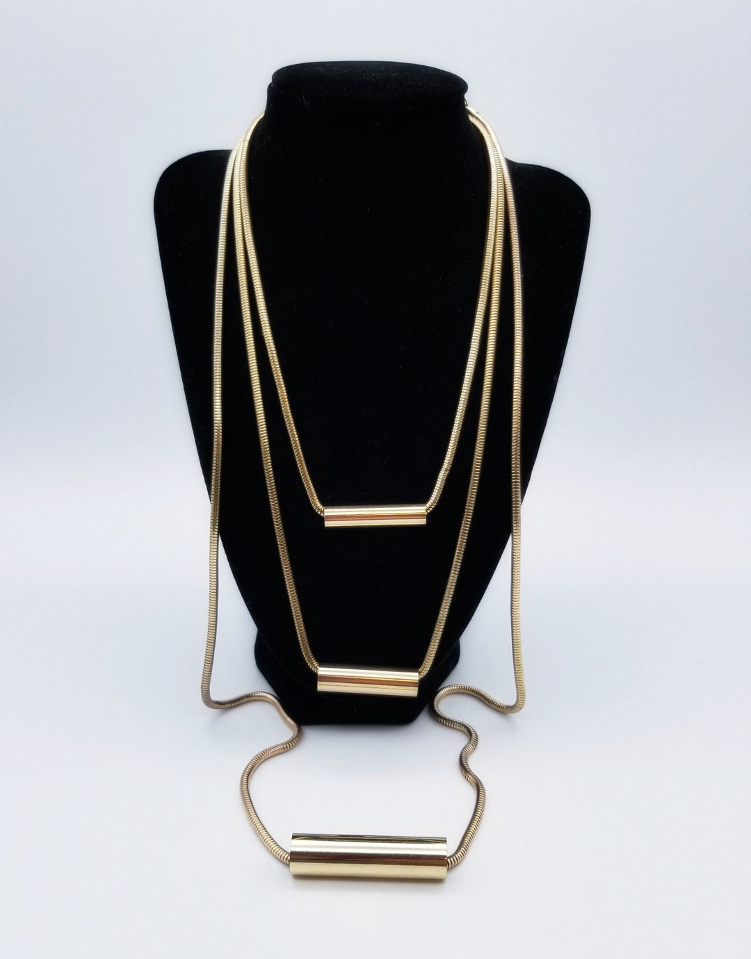 ALDO Modern Three Strand Graduated Gold Tone Snake Chains Necklace With ...
