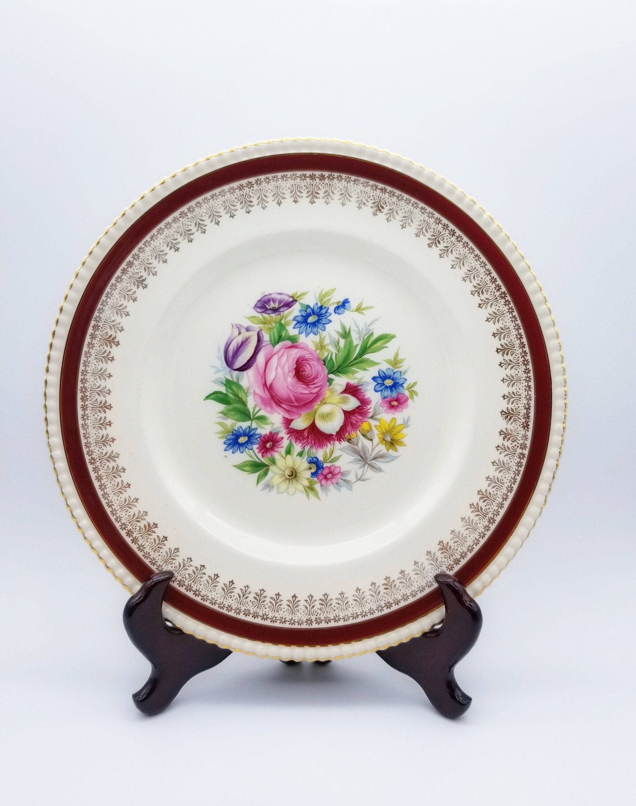 Solian Ware Cobridge England Pottery, Dinner Plate, Burgundy and Gold ...