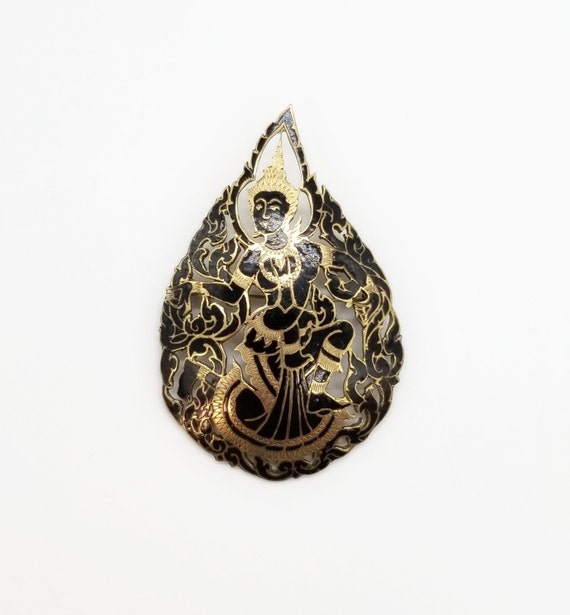 SIAM Niello Siamese Dancer Filigree Brass Brooch Pin,… - Gem