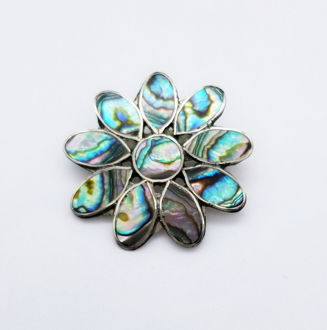 Traditional Alpaca Mexico Abalone Inlay Flower Brooch, Vintage 1970s - Etsy