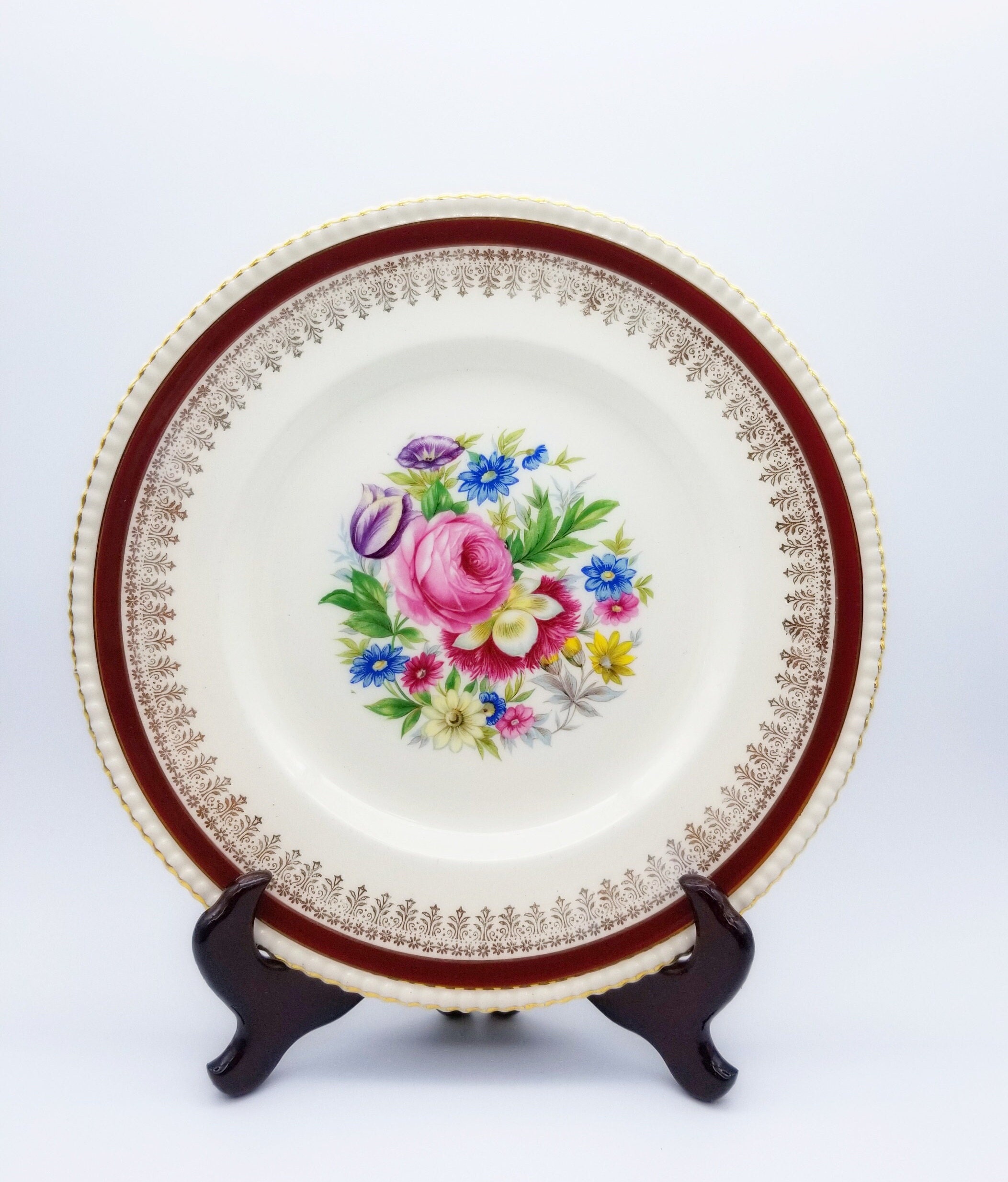 Solian Ware Cobridge England Pottery, Dinner Plate, Burgundy and Gold ...