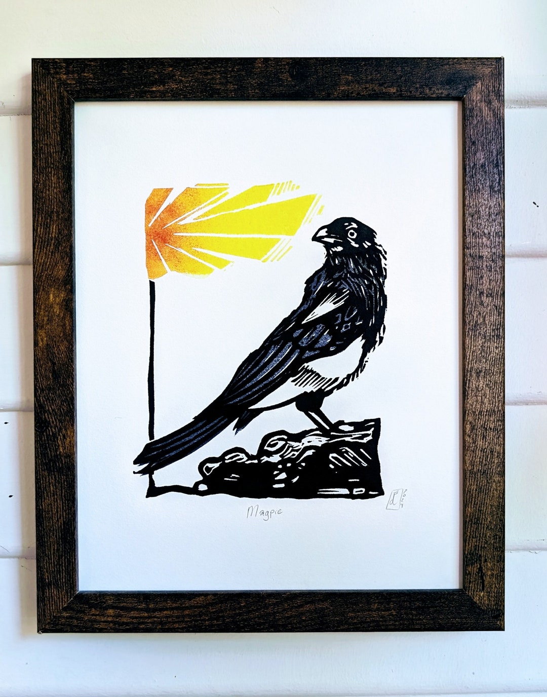 MAGPIE | Original Linocut Print | Handmade Block Print Art | Unframed ...