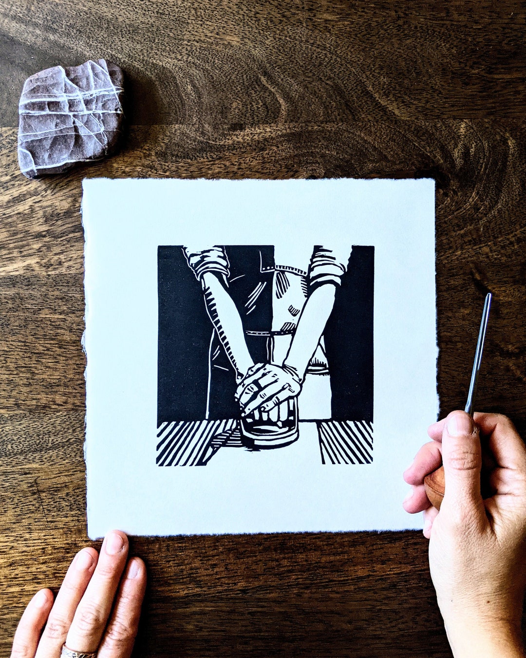 PRESS Original Handcarved Handprinted Linocut Print of a Printmaker ...
