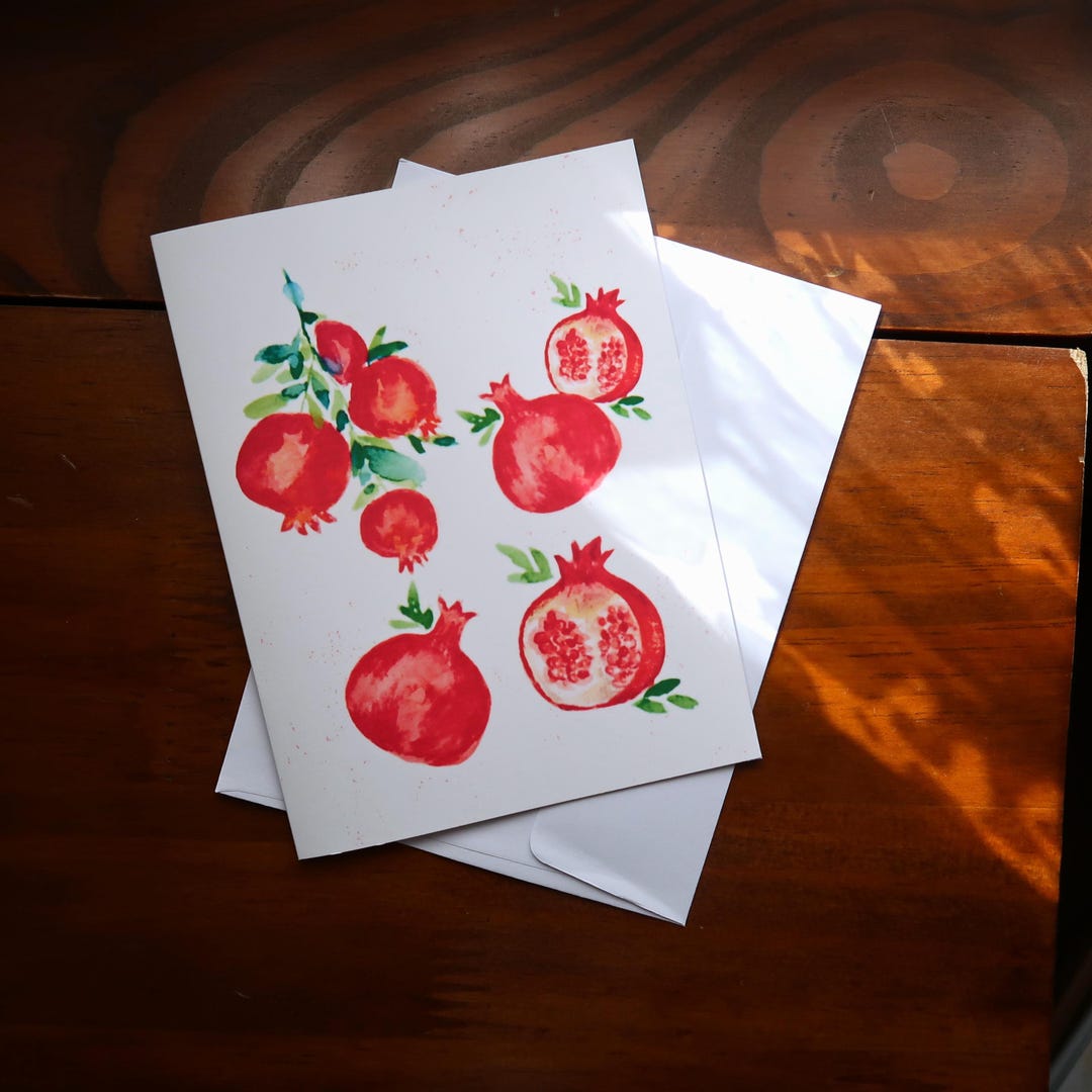 Pomegranate Note Cards , Thank You Fruit Theme Card, Blank Cards With ...