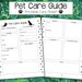 Pet Care Guide Printable Pet Care Sheet Standard Letter Paper 8.5 X 11 ...