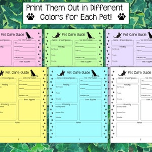 Pet Care Guide Printable Pet Care Sheet Standard Letter Paper 8.5 X 11 ...