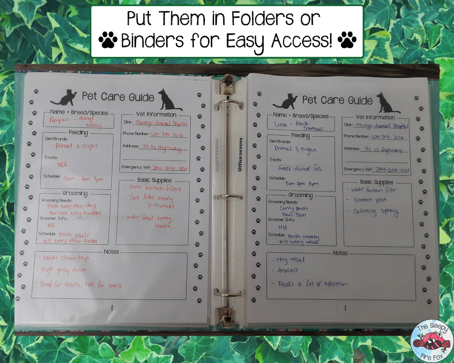 Pet Care Guide Printable Pet Care Sheet Standard Letter Paper 8.5 X 11 ...