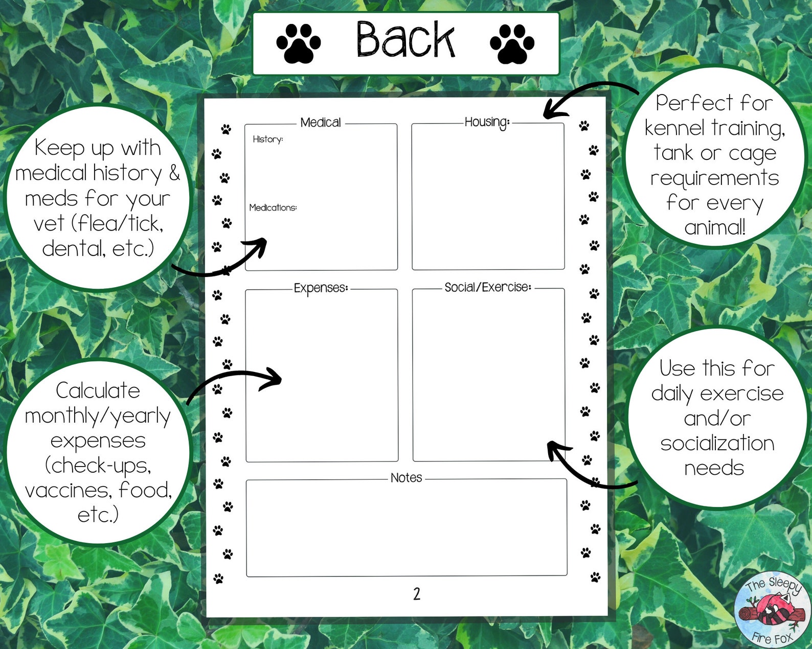 Pet Care Guide Printable Pet Care Sheet Standard Letter Paper 8.5 X 11 ...