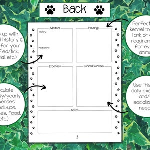 Pet Care Guide Printable Pet Care Sheet Standard Letter Paper 8.5 X 11 ...