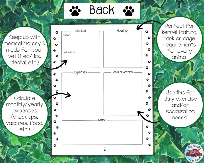 Pet Care Guide Printable Pet Care Sheet Standard Letter Paper 8.5 X 11 ...