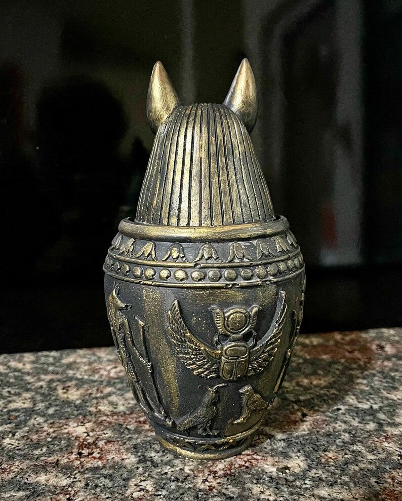 Anubis Canopic Jars Organs Sculpture With Hieroglyph Unique Egyptian ...