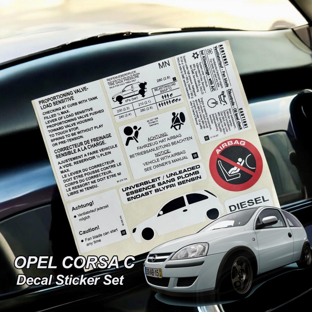 Opel Corsa C Decal Sticker Label Set / High Quality Vinyl Info Label ...