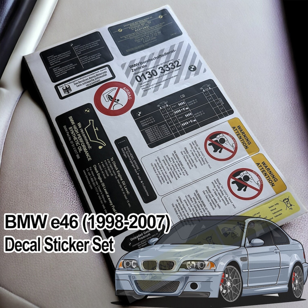 BMW E46 Decal Sticker Label Set / BMW E 46 1998-2007 Warning ...