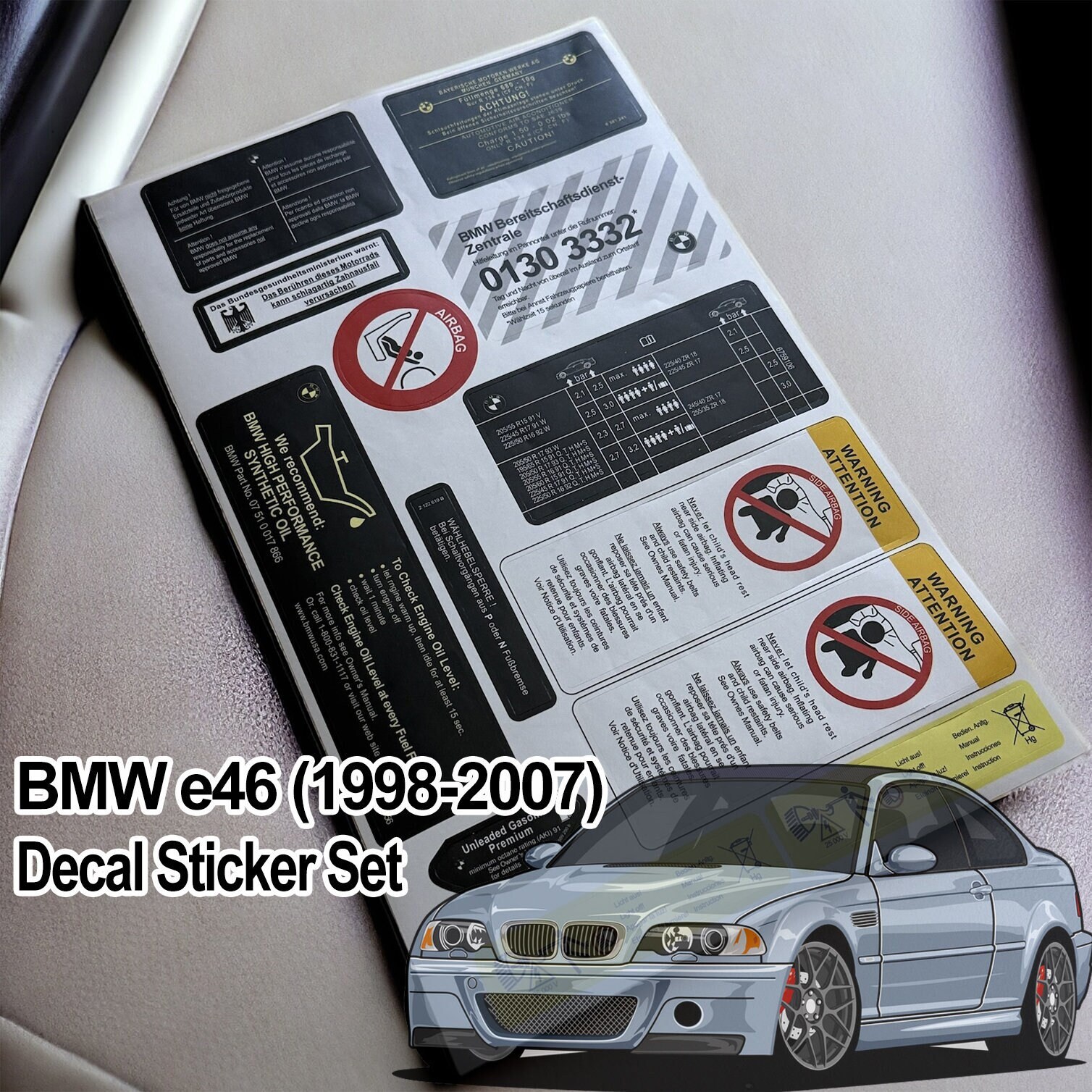 BMW E46 Decal Sticker Label Set / BMW E 46 1998-2007 Warning ...