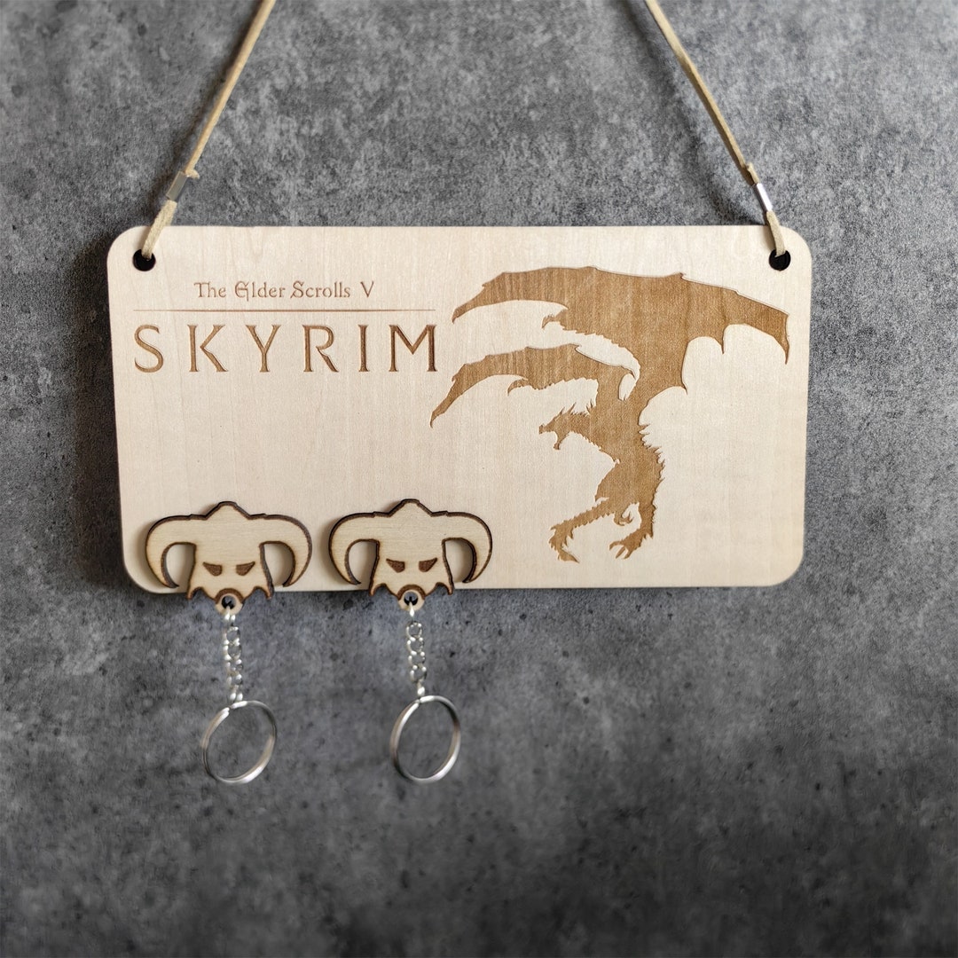 Customized Skyrim Dragonborn Alduin Inspired Wooden Keychain Plate Iron ...