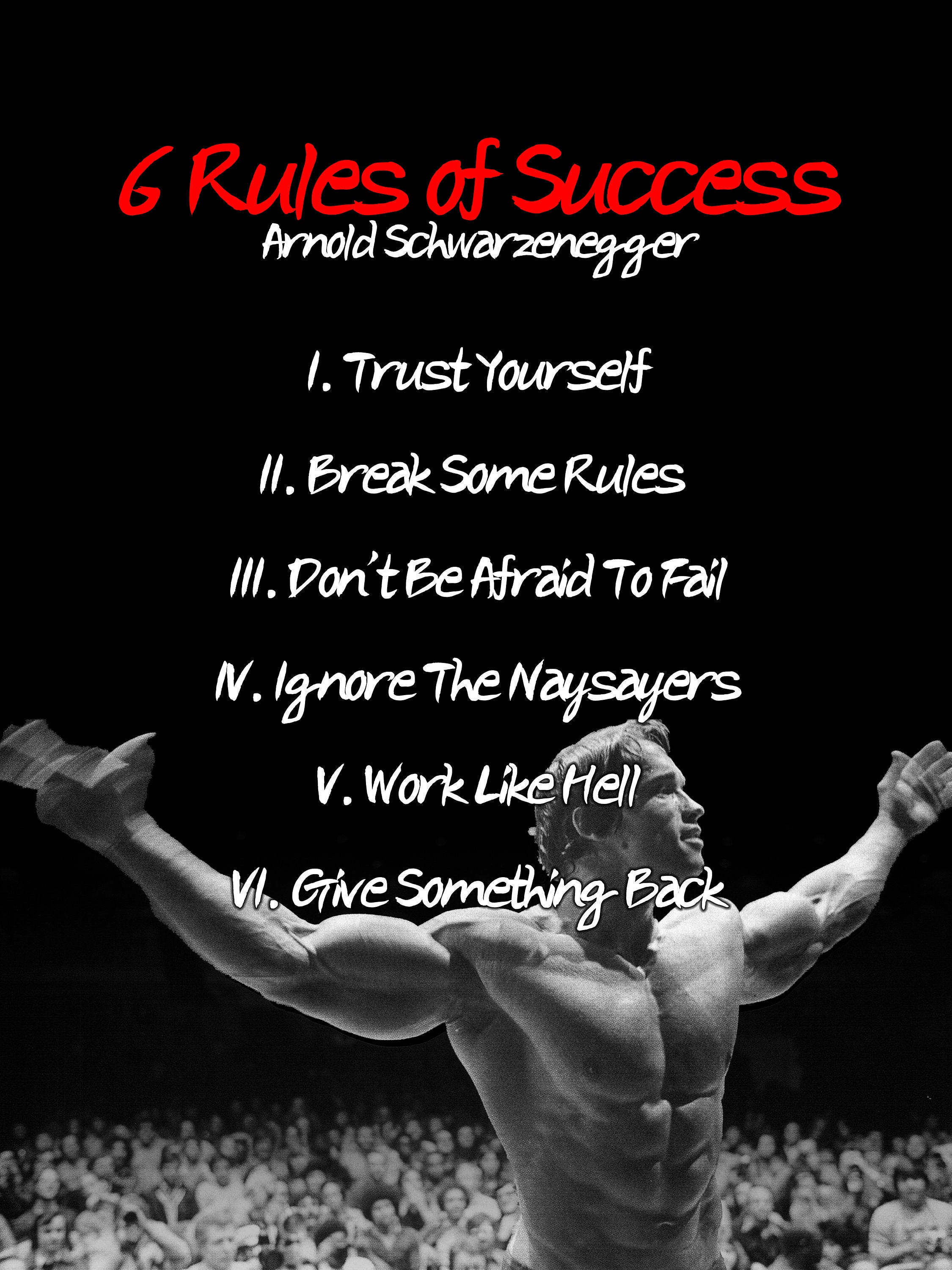 6 Rules of Success - Arnold Schwarzenegger Quote Digital Print L ...