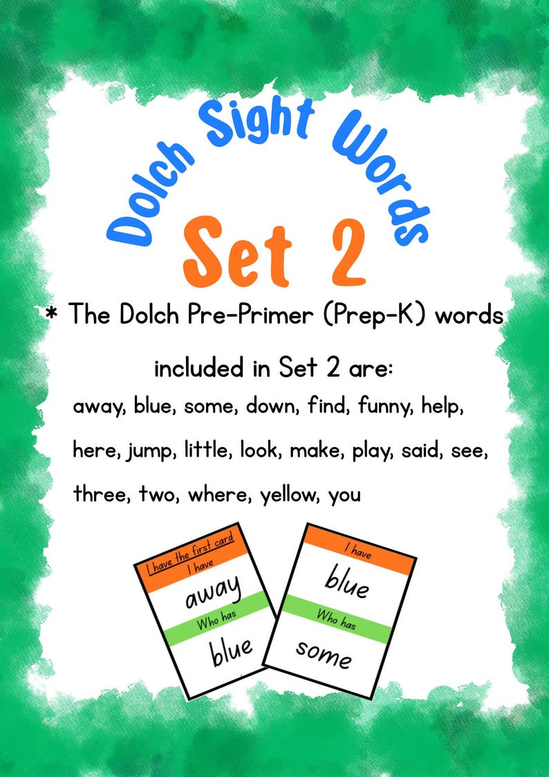 Pre-primer (pre-k) Dolch Sight Words I Have Who Has Game (digital ...