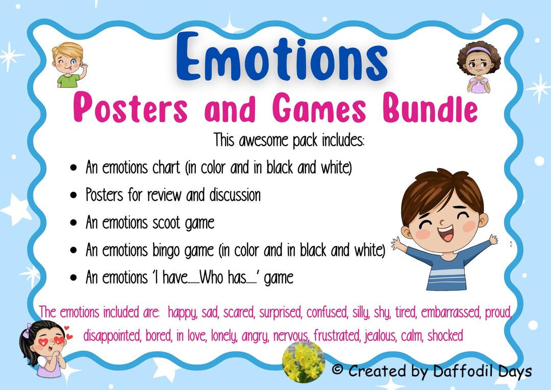 Emotions (feelings) Posters and Games Bundle - Etsy