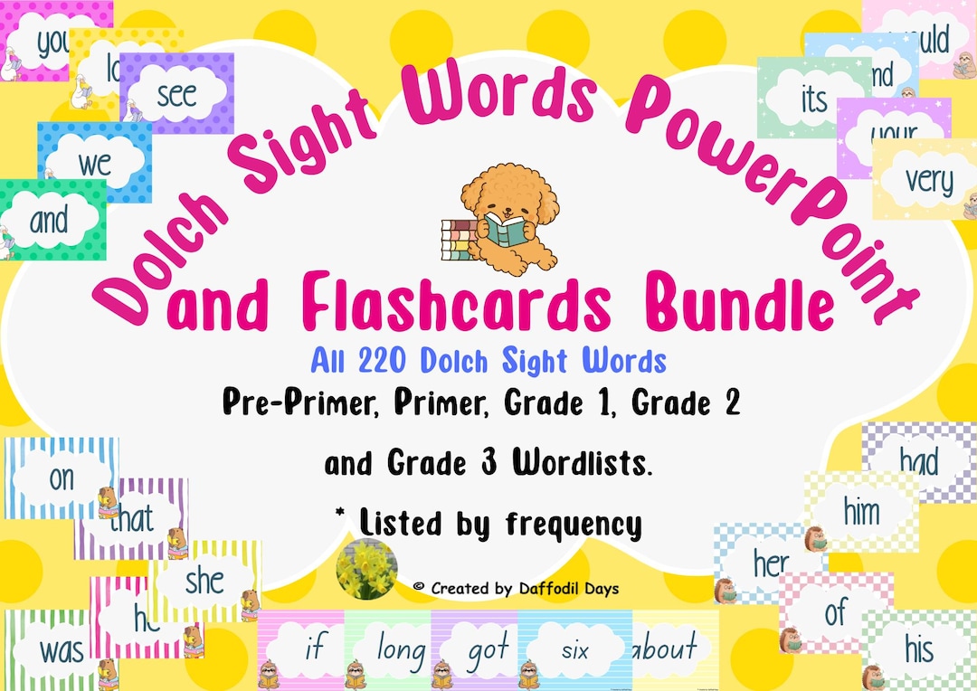 Dolch Sight Words Powerpoint Slides / Flashcards Bundle (all 220 Words ...