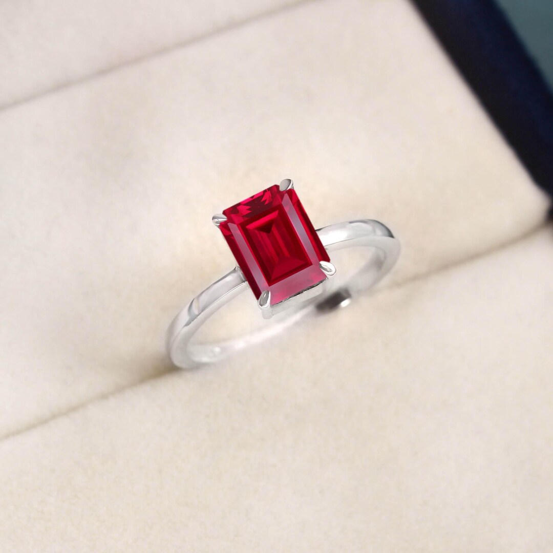 Buy Emerald Cut Ruby Ring, Ruby Ring in Sterling Silver, Ruby ...