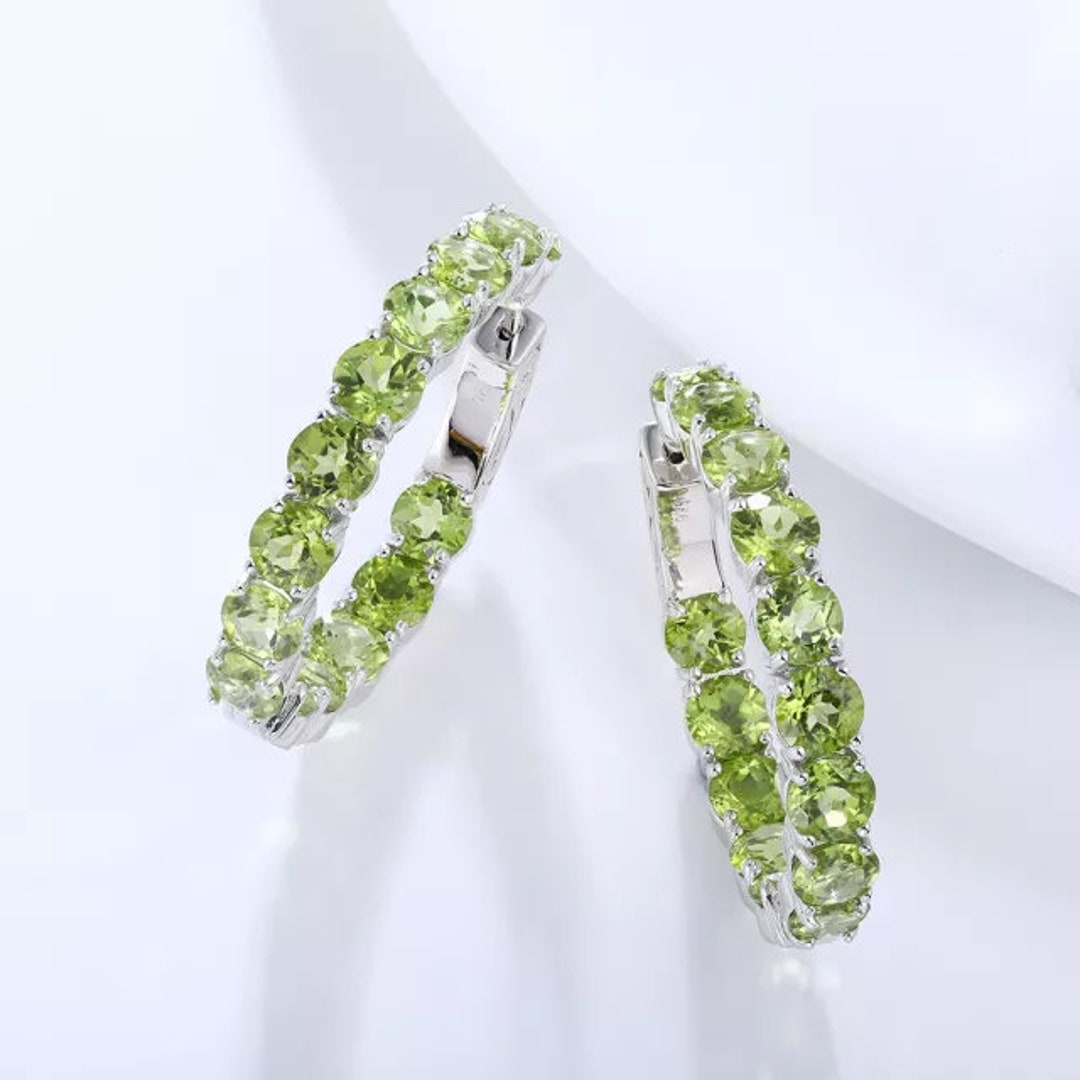 925 Sterling Silver Peridot Earrings, Green Peridot, Round Cut Gemstone ...