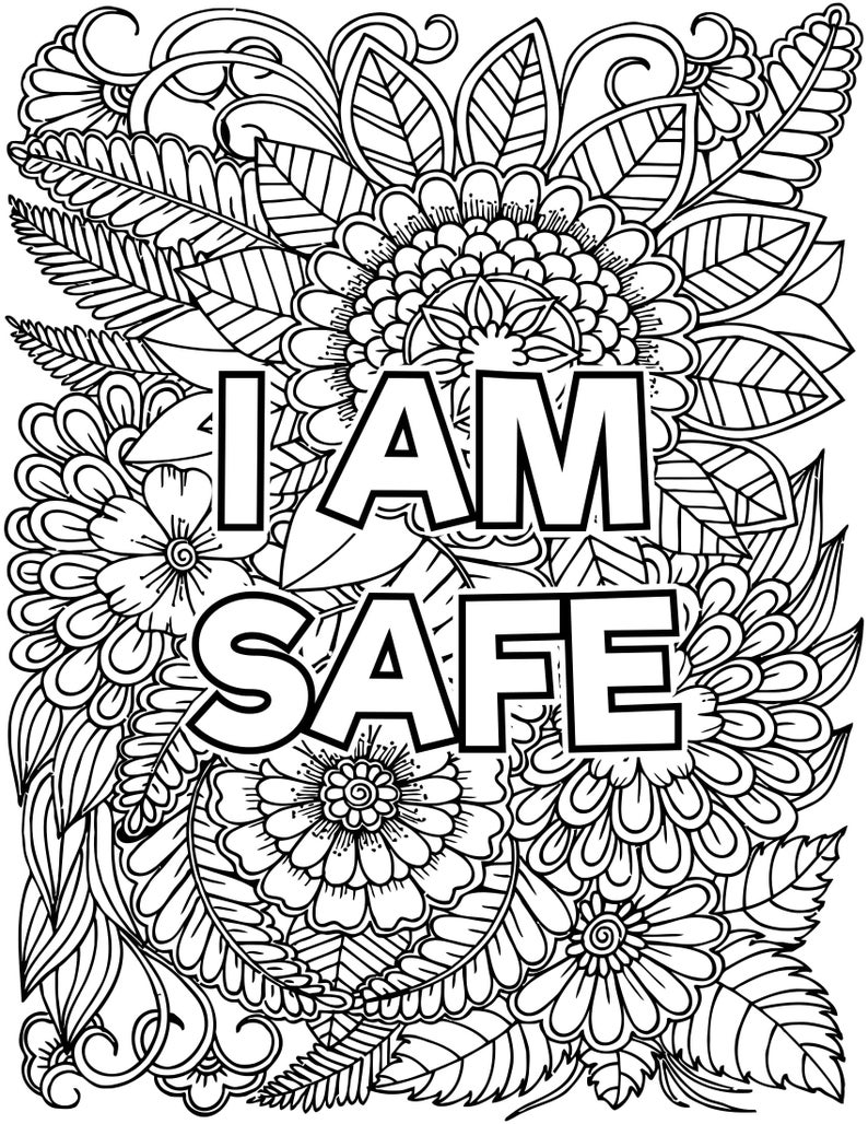 Downloadable Coloring Page Self-love I Am Safe | Etsy