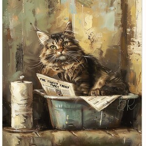 Fluffy Tabby Times Printable Unique Artwork, Kitty Throne, Cat Reading ...