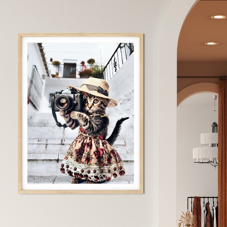 Chic Vintage Cat Print / Fine Art Cat Print / Altered 60s Fashion / Cat Printable Poster / Cat ...