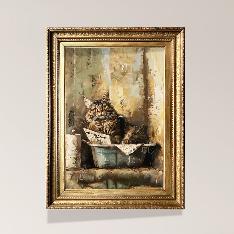 Fluffy Tabby Times Printable Unique Artwork, Kitty Throne, Cat Reading ...