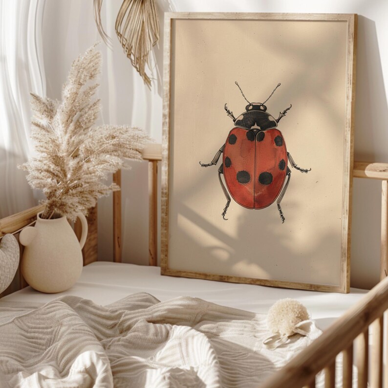 Ladybug Print, Vintage Farmhouse Printable Wall Art, Baby Room Artwork ...