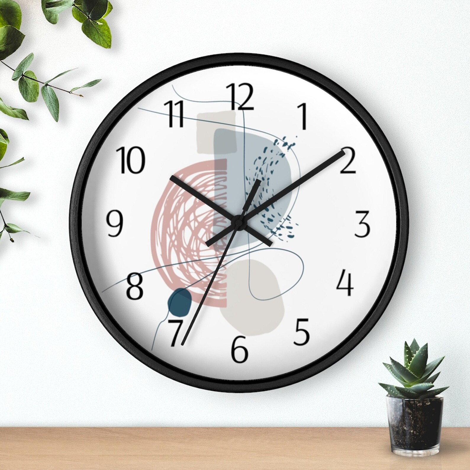 Modern Abstract Wooden Wall Clock Hand Drawn Shapes Lines | Etsy