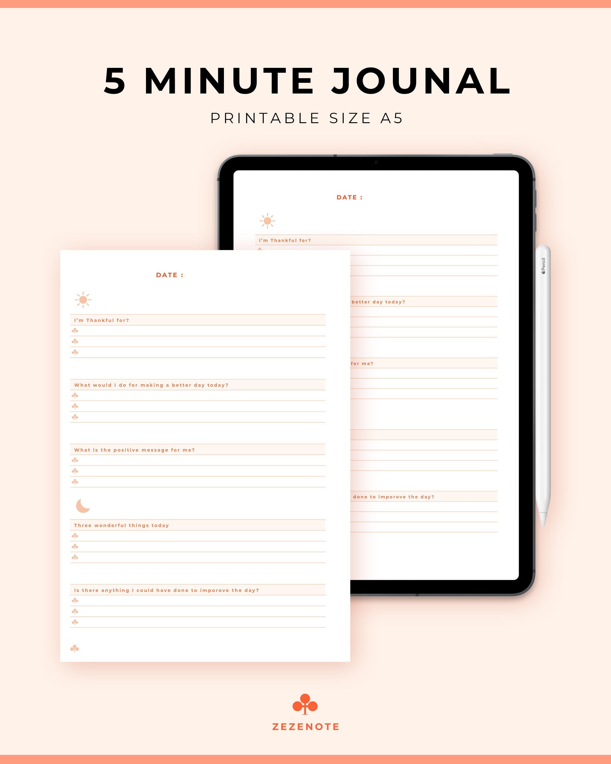 Diario de gratitud de 5 minutos con meta estableciendo l planificador ... Diario de gratitud de 5 minutos con meta estableciendo l planificador ...
