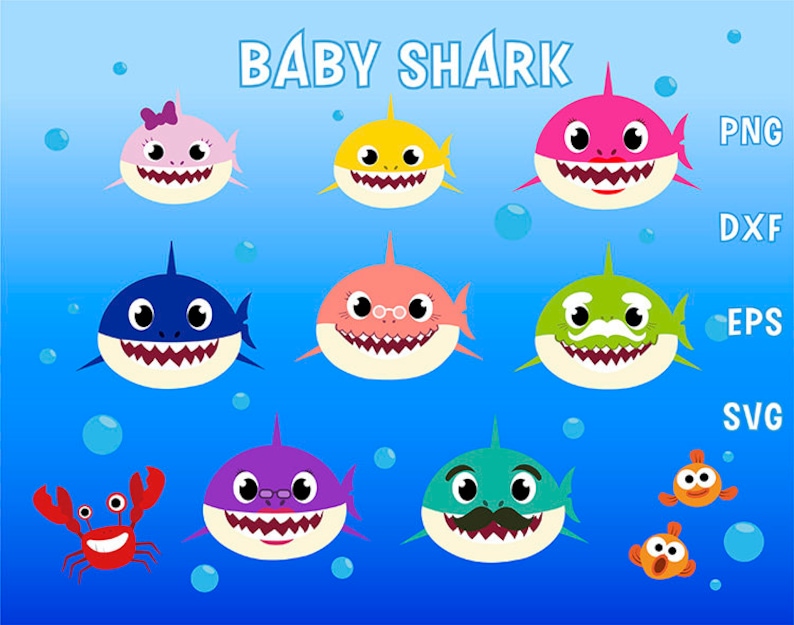 Baby shark svg shirt birthday family shark clipart design | Etsy
