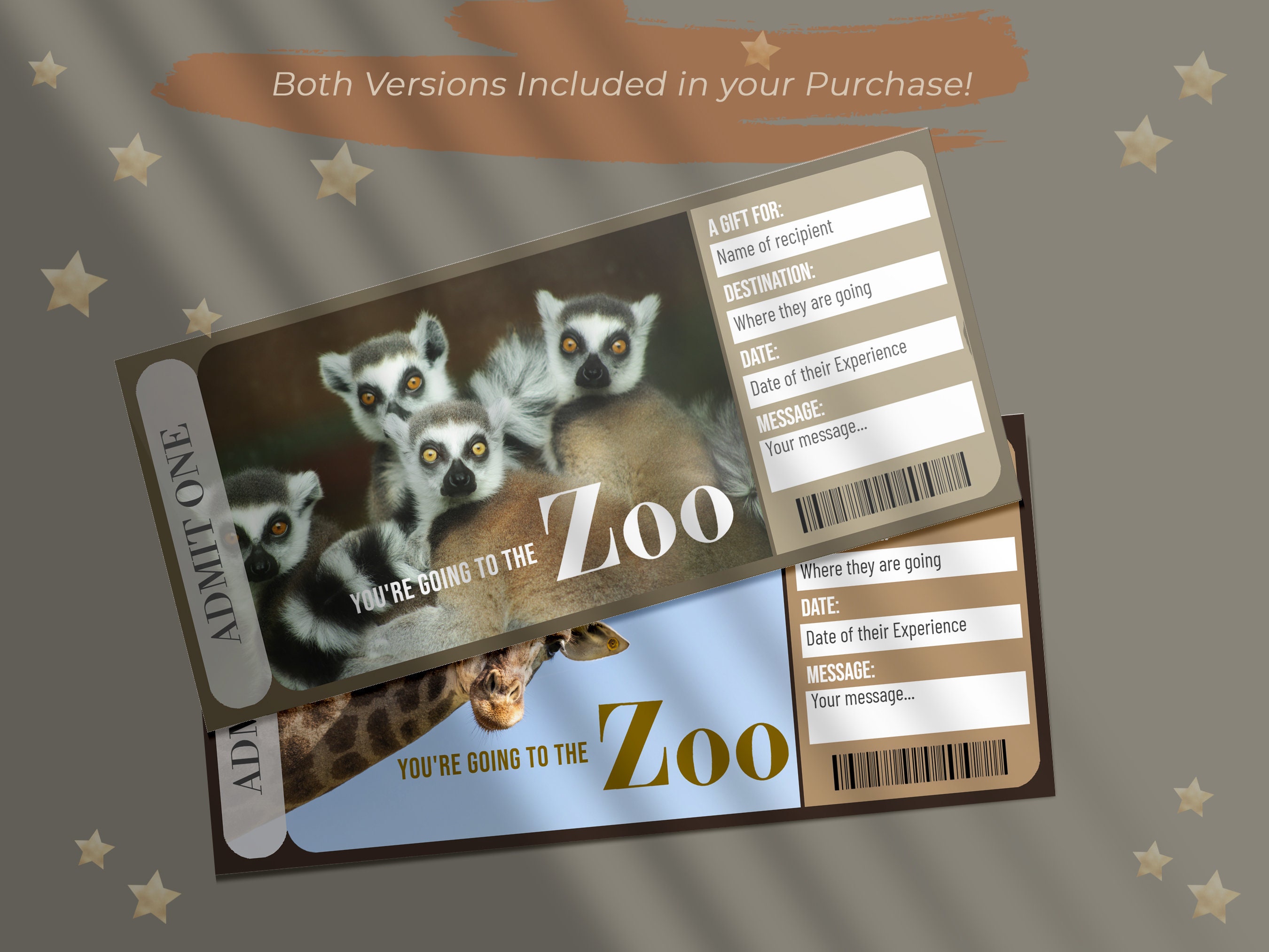Printable Visit to a ZOO Surprise Reveal Ticket, Gift Voucher, Zoo Trip ...